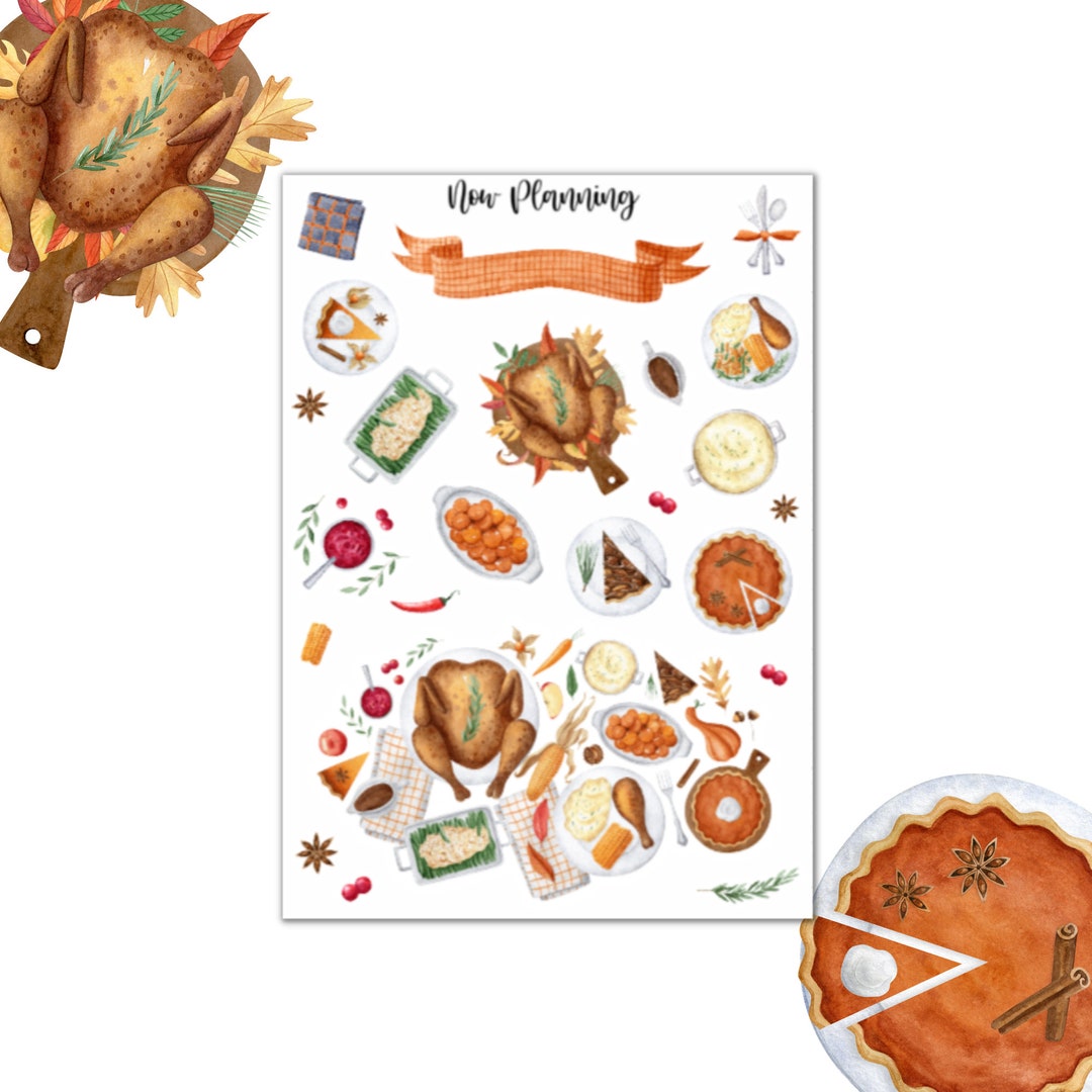 Thanksgiving Dinner Sticker Sheet | Journal Stickers, Planner Stickers ...