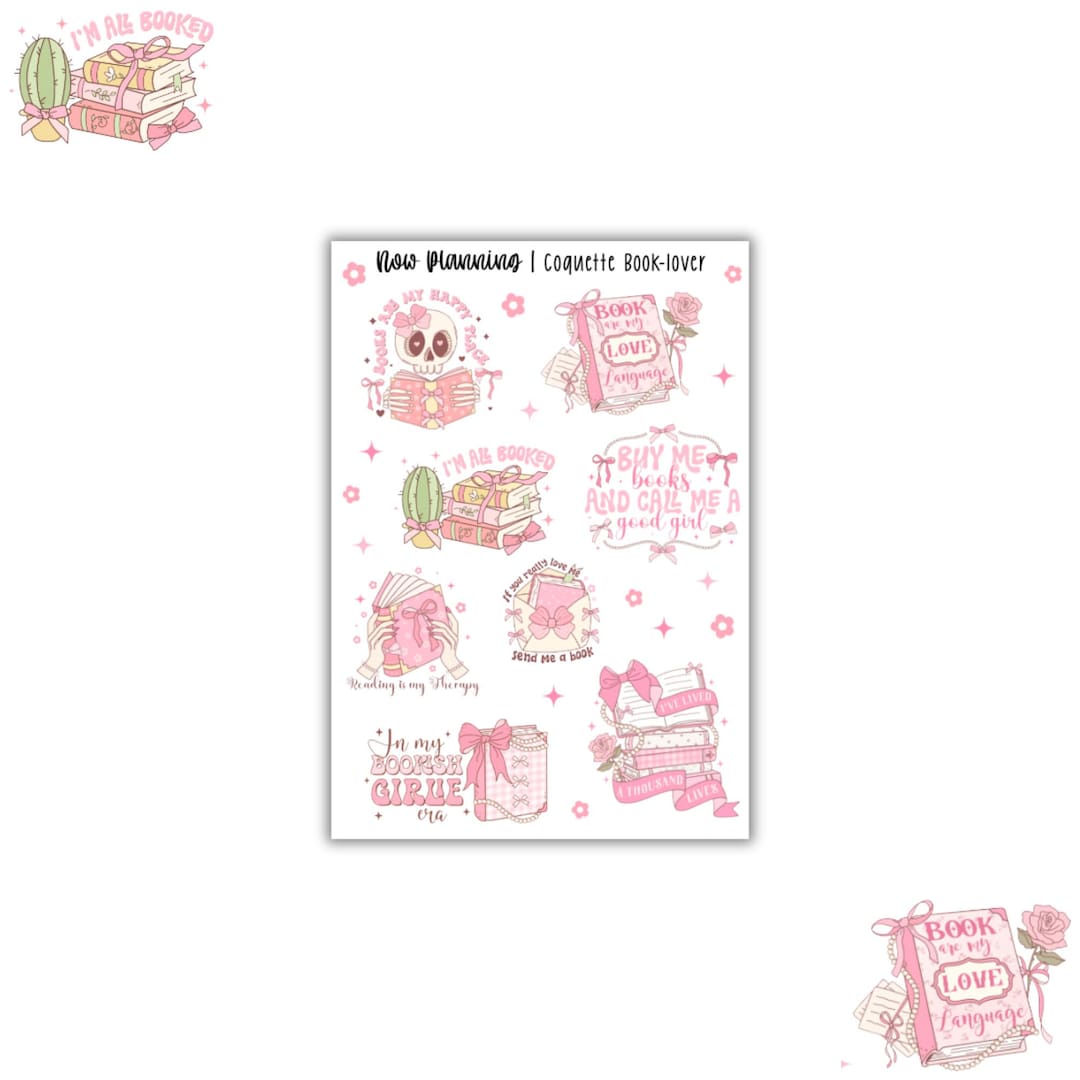 Coquette Book-lover Sticker Sheet | Bullet Journal Stickers, Planner ...