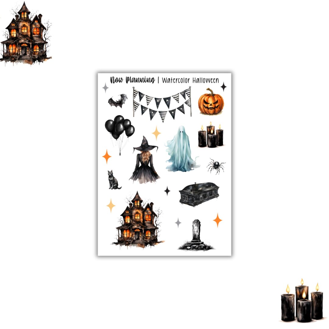 Watercolor Halloween Sticker Sheet | Halloween Stickers | Journal ...