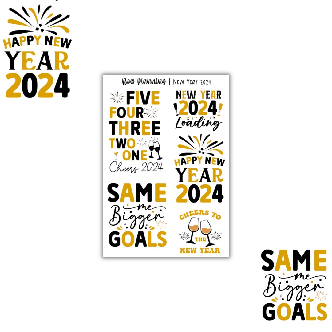 New Year 2024 Sticker Sheet Holiday Stickers Bullet Journal Stickers ...