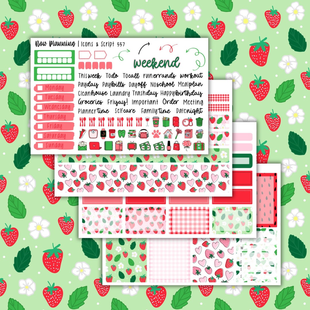 Strawberries Planner Kit 557 | Planner Stickers | Vertical Weekly ...