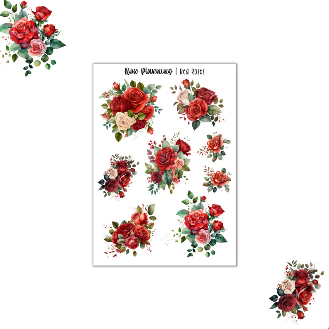 Red Roses Sticker Sheet | Valentine's Day Stickers | Journal Stickers ...