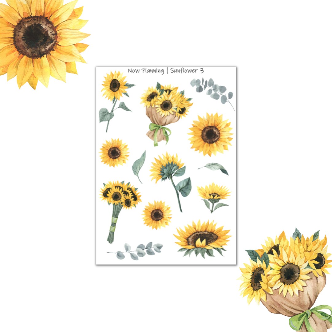 Sunflower 3 Sticker Sheet | Journal Stickers, Planner Stickers ...
