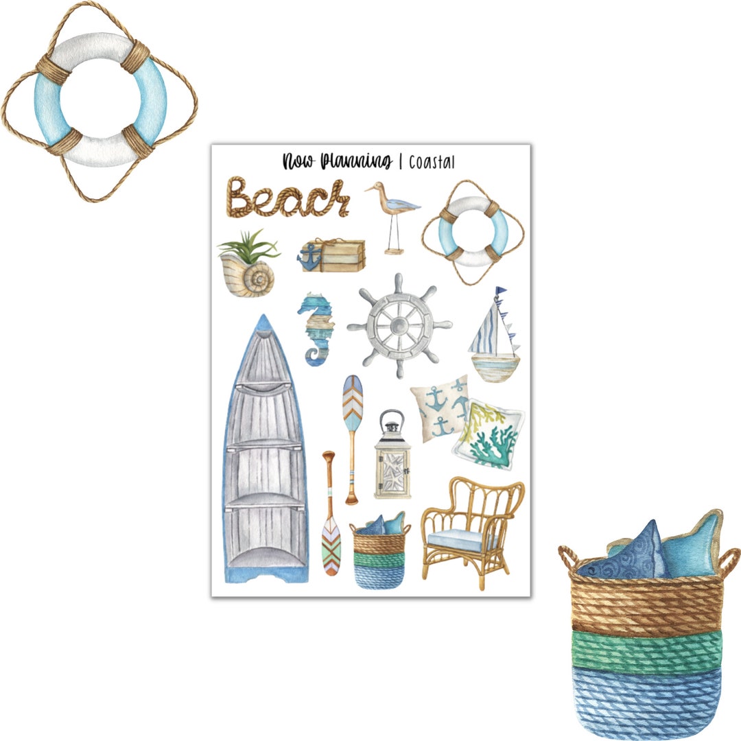 Coastal Sticker Sheet | Journal Stickers, Planner Stickers, Scrapbook ...