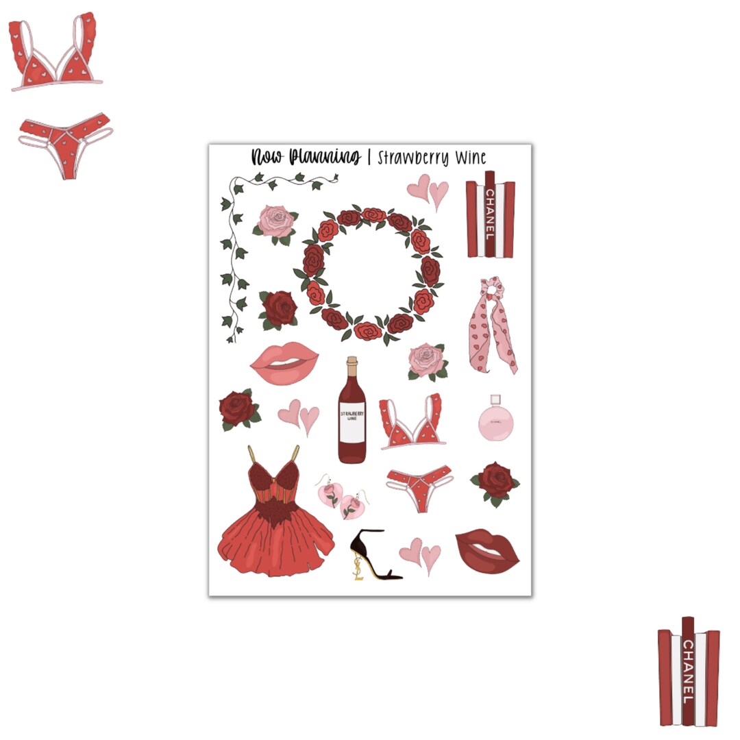 Strawberry Wine Sticker Sheet Valentine's Day Stickers Journal Stickers ...