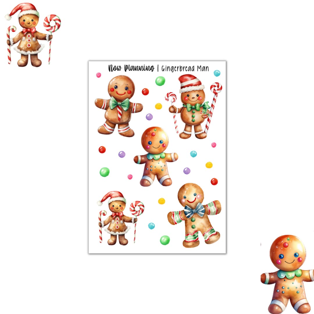 Gingerbread Man Sticker Sheet Christmas Bullet Journal Stickers ...