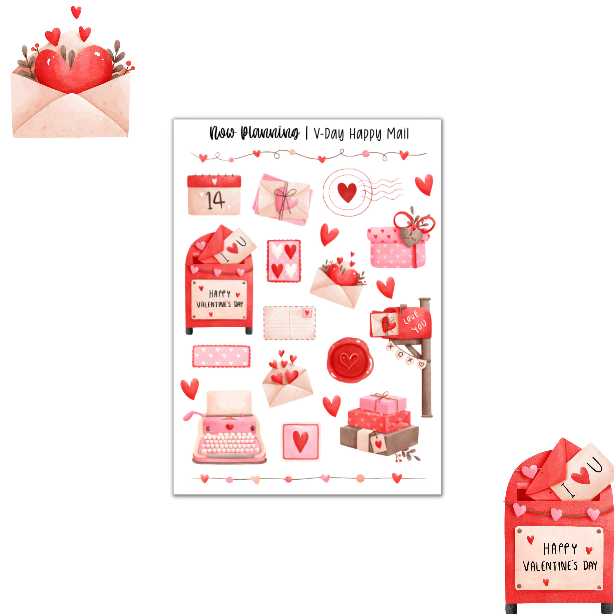 V-day Happy Mail Sticker Sheet Valentine's Day Stickers - Etsy