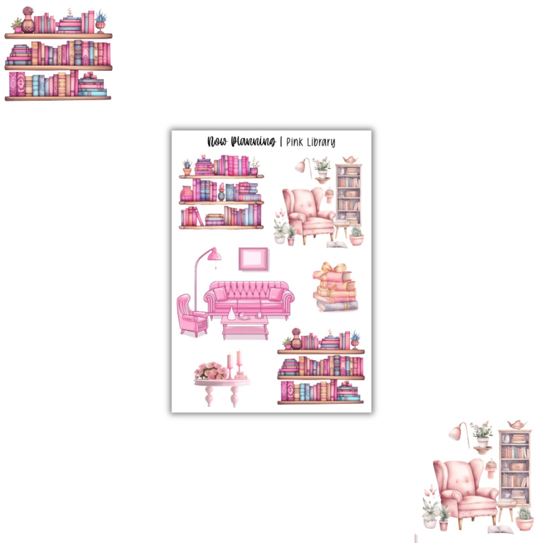 Pink Library Sticker Sheet | Book Reading Stickers | Journal Stickers ...