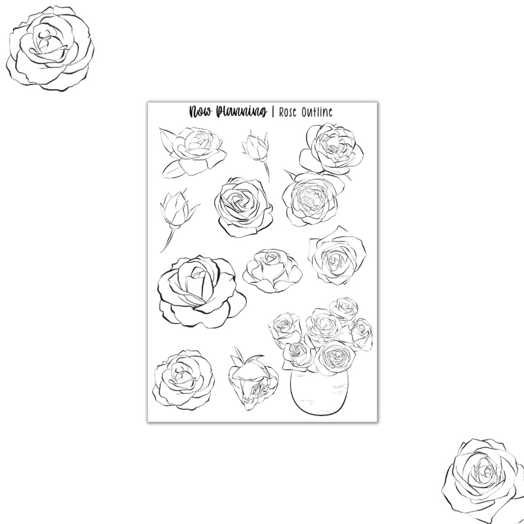 Rose Outline Sticker Sheet Valentine's Day Stickers Journal Stickers ...