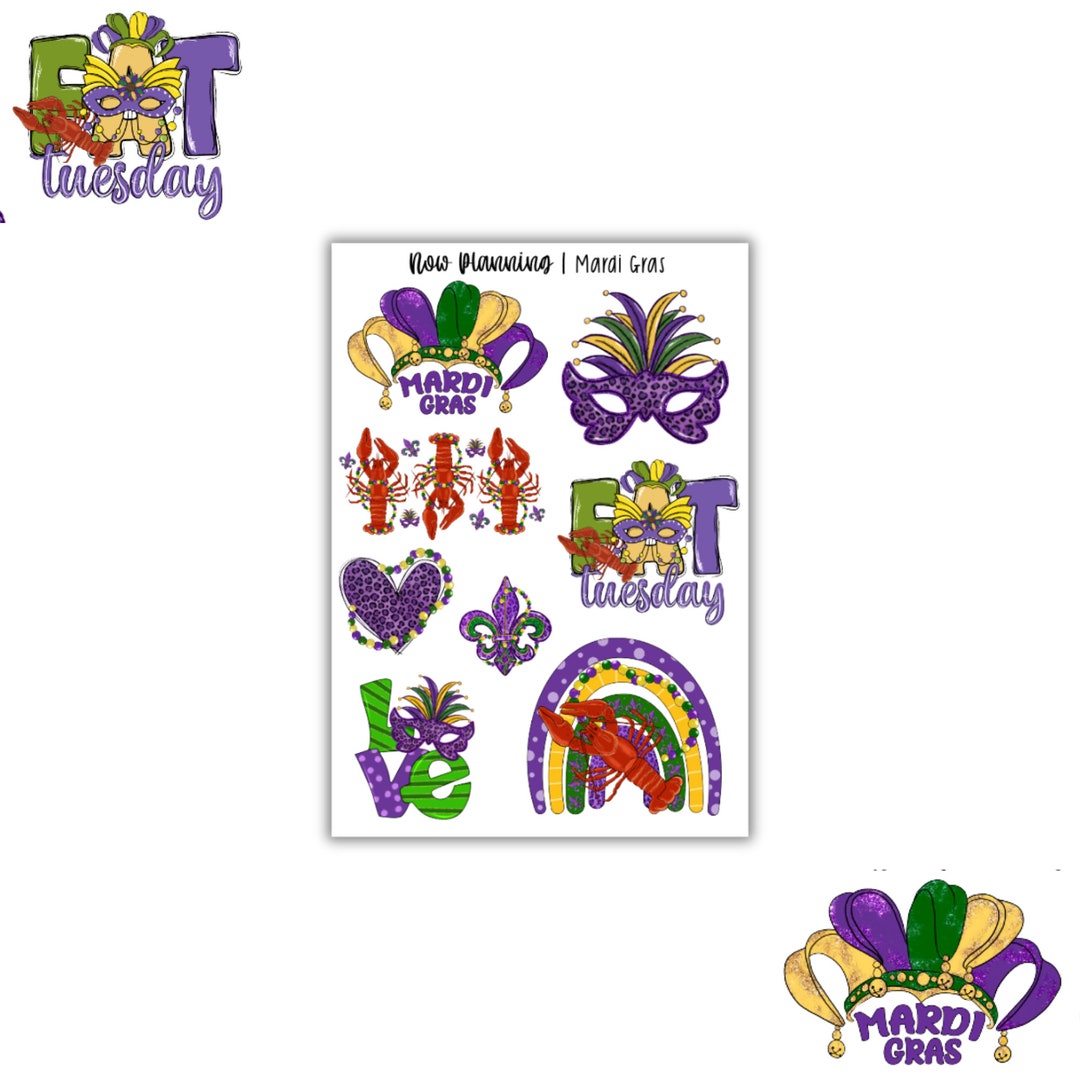 Mardi Gras Sticker Sheet | Journal Stickers, Planner Stickers ...
