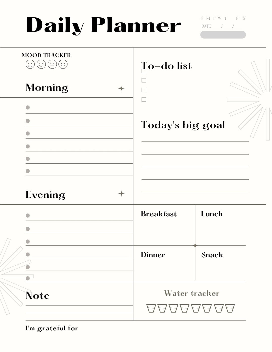 Minimalist Black Daily Planner Printable Undated Planner - Etsy