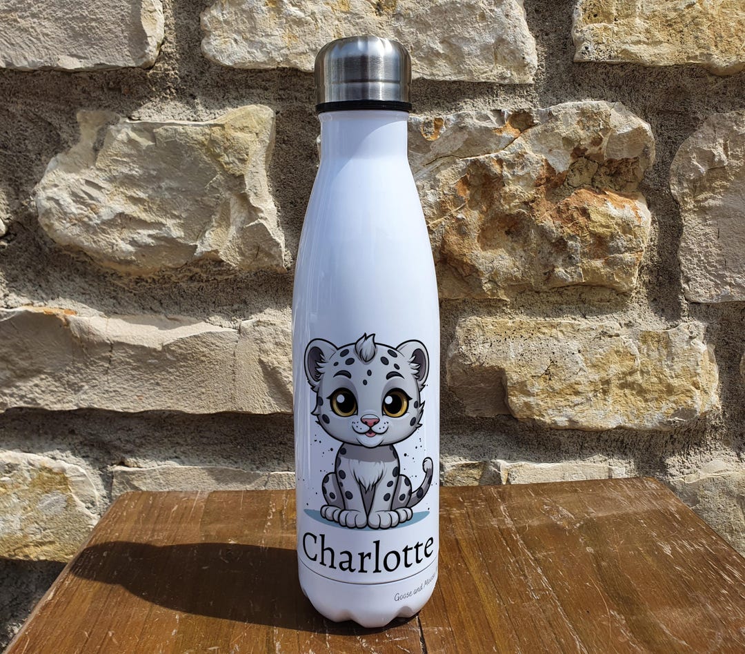 Personalised Snow Leopard Water Bottle, Gift for Zoo Animal Lover ...