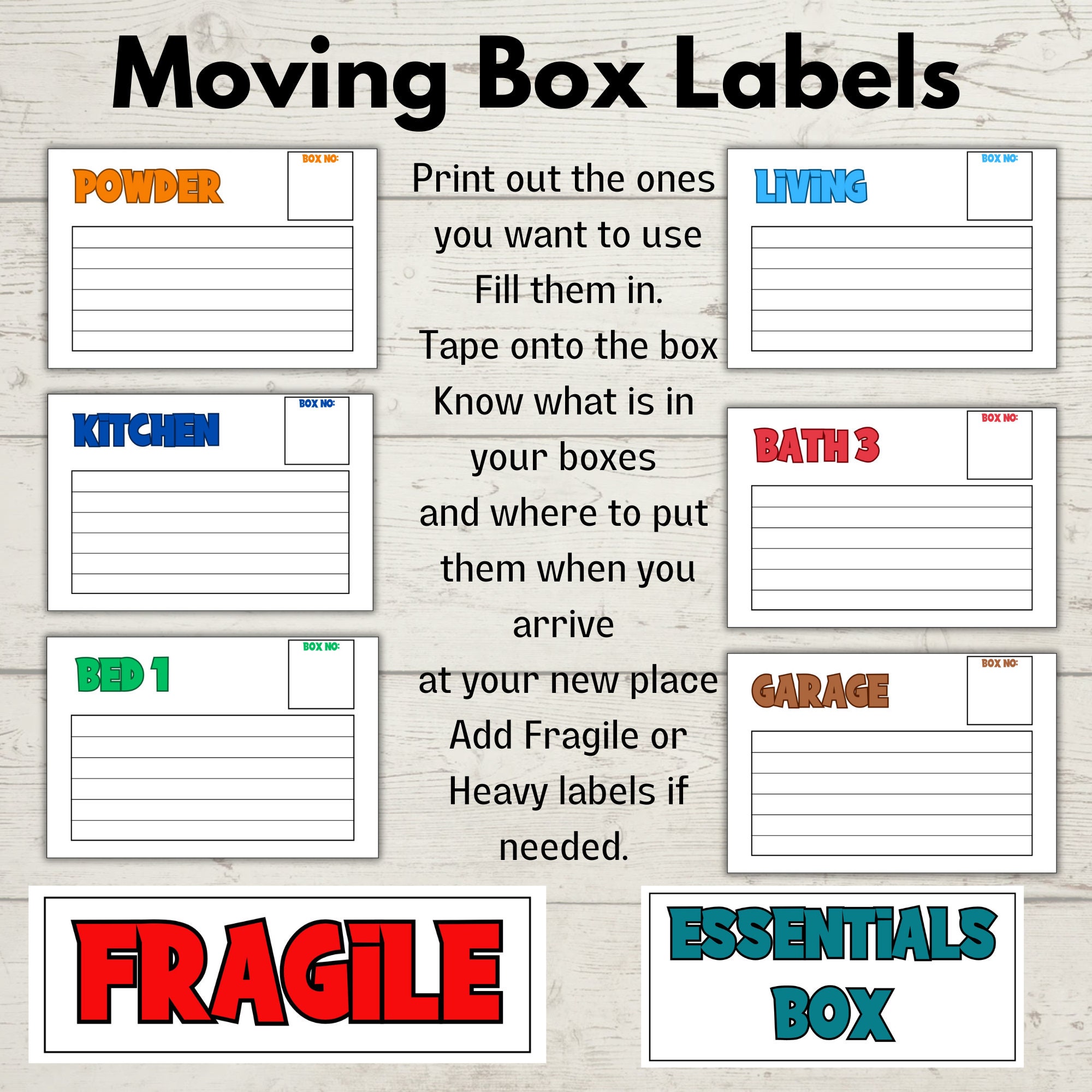 Moving Box Label Printables, Instant Download Moving Box Labels to ...
