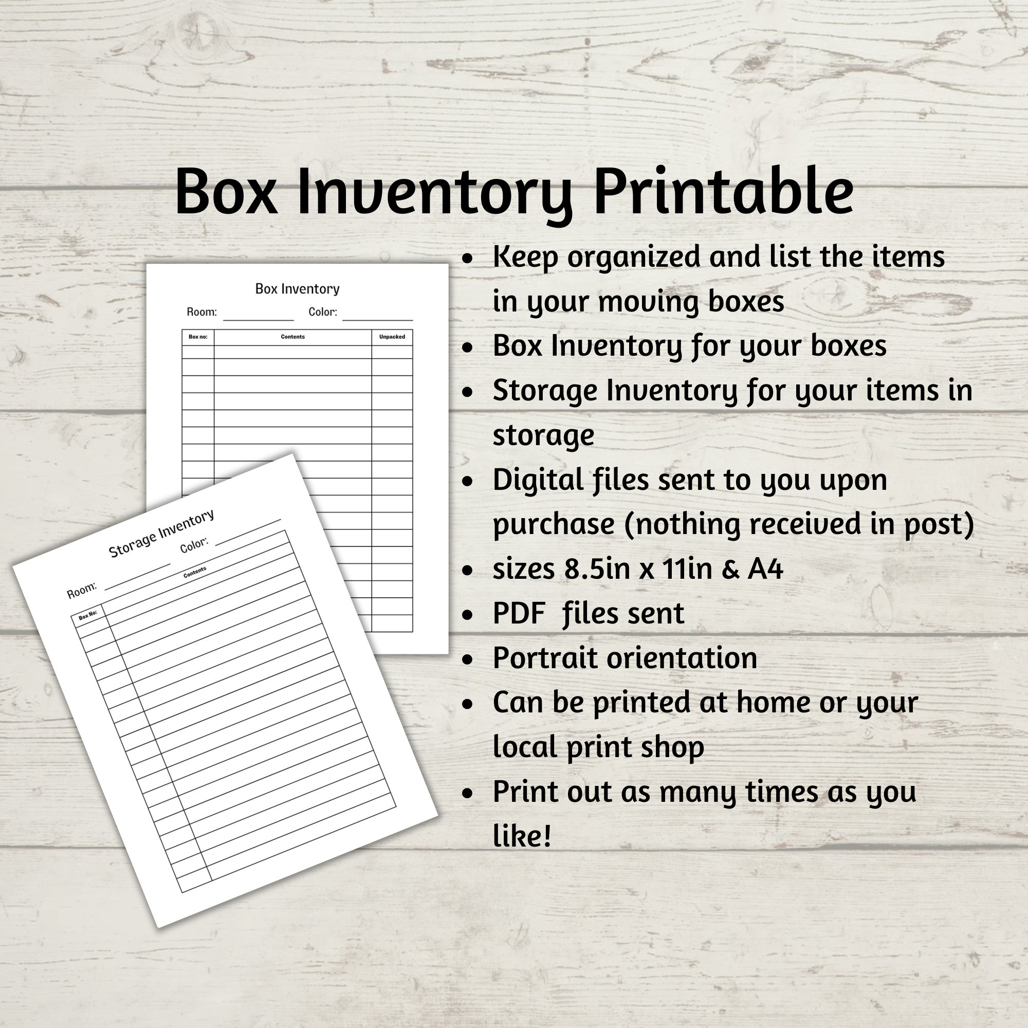 Moving Box and Storage Inventory List - Etsy