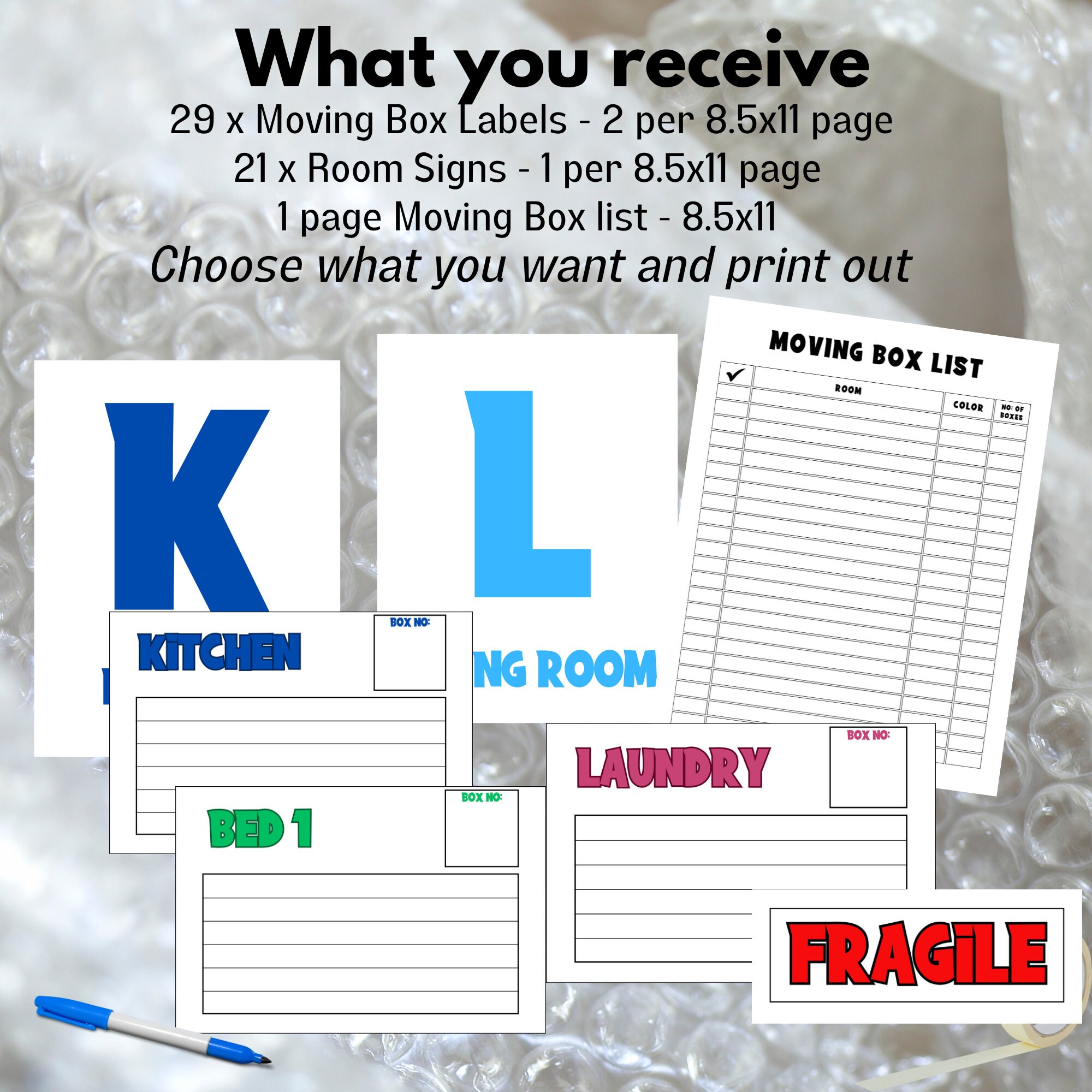 Moving Box Label Printables, Instant Download Moving Box Labels to ...