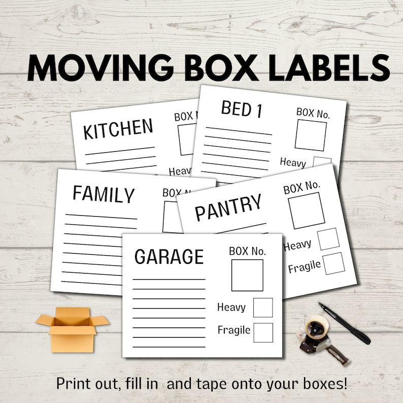 Moving Box Label Printables, Instant Download Moving Box Labels to ...