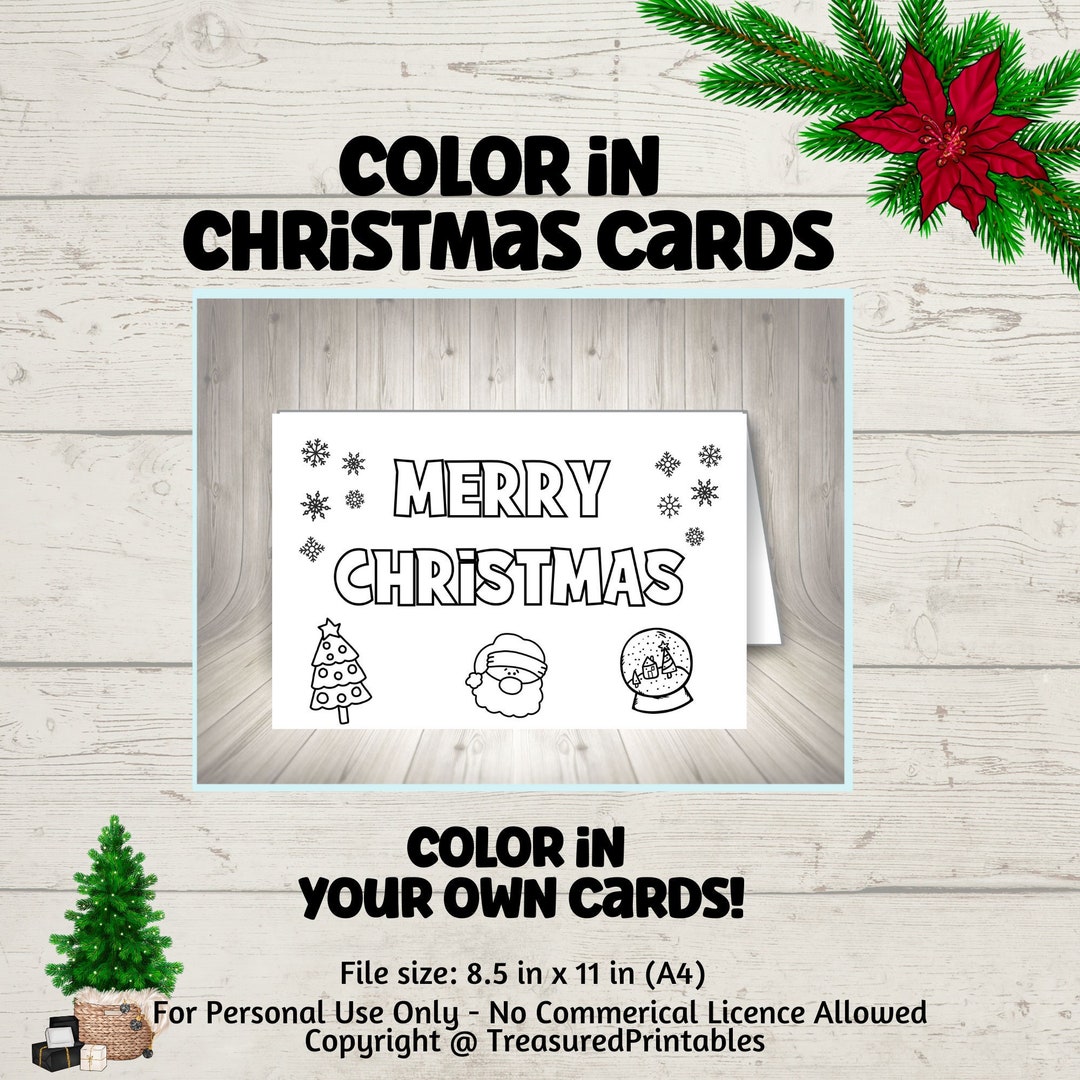 Color in Christmas Cards Printable Holiday Cards to Color In - Etsy