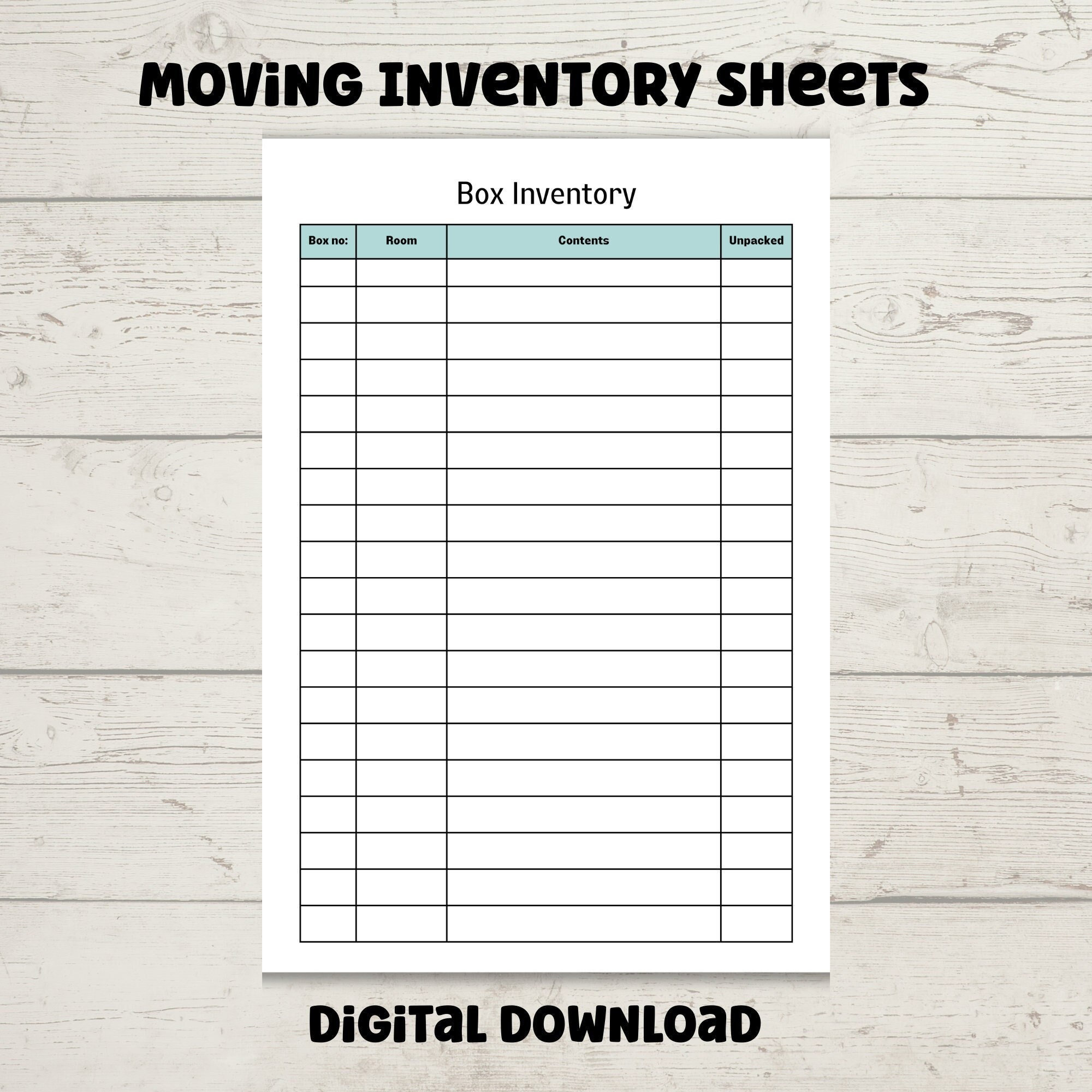 Moving Box Inventory List, Keep Track of What is in Each Box. - Etsy