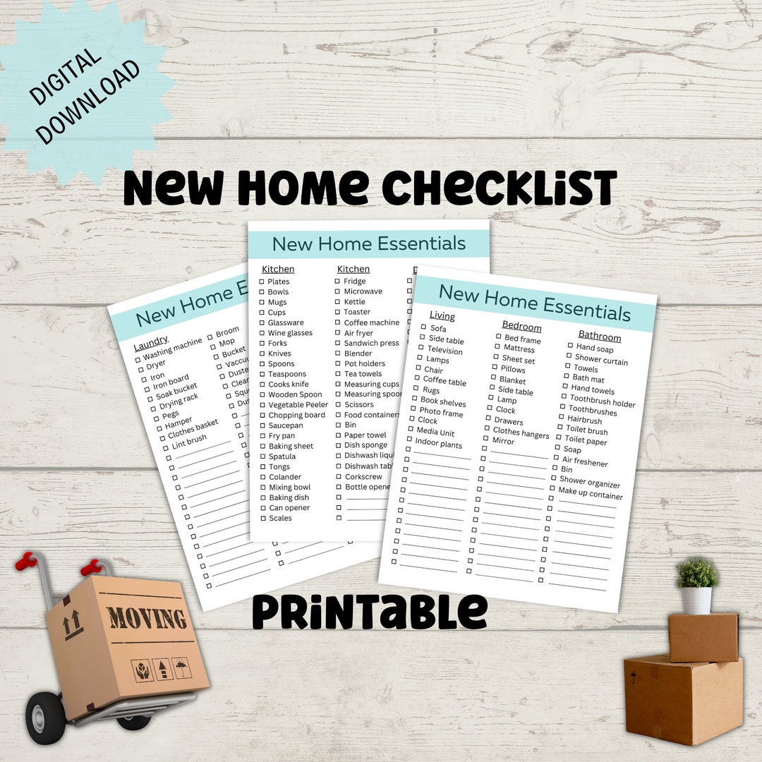 New Home Essentials Checklist Printable - Etsy