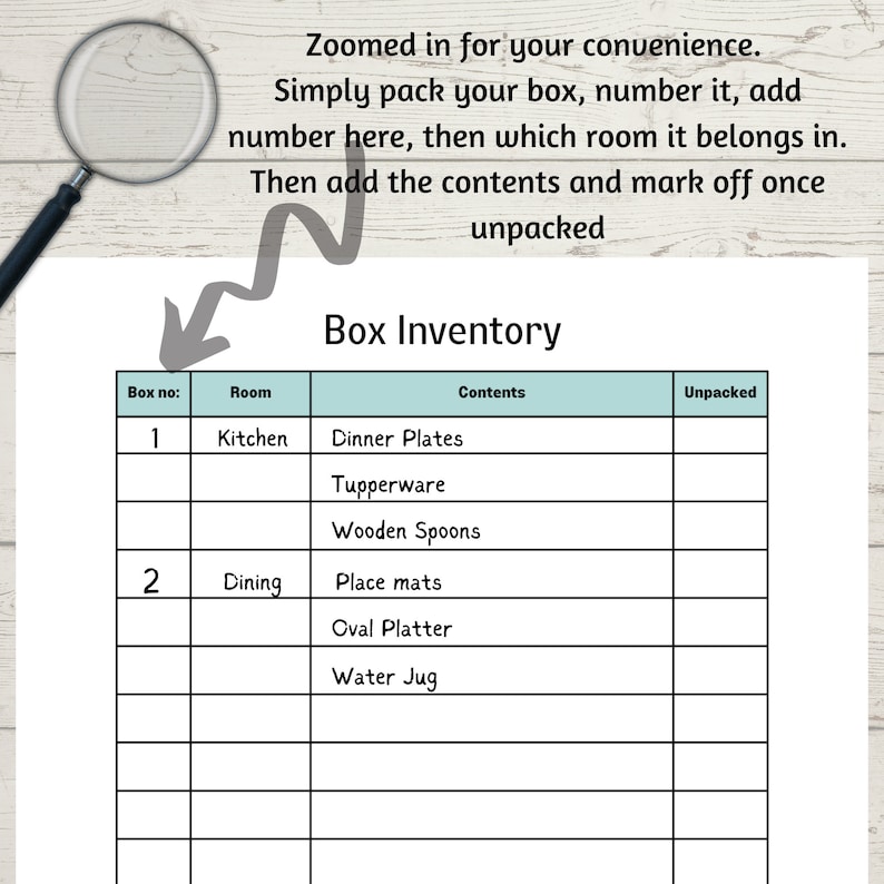Moving Box Inventory List, Keep Track of What is in Each Box. - Etsy