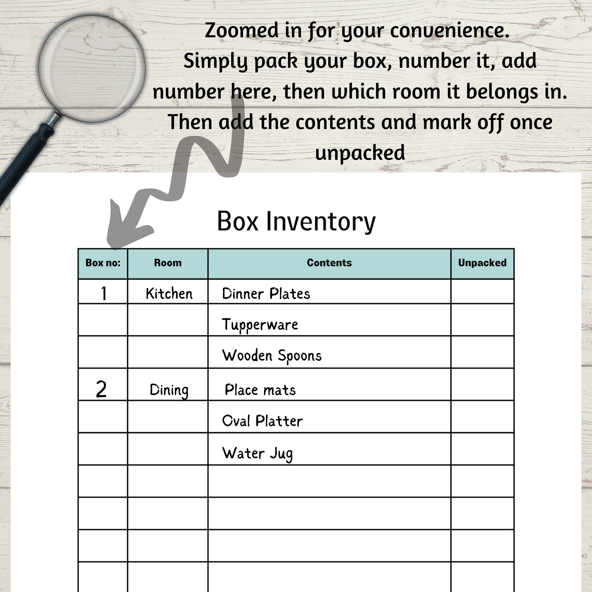 Moving Box Inventory List, Keep Track of What is in Each Box. - Etsy