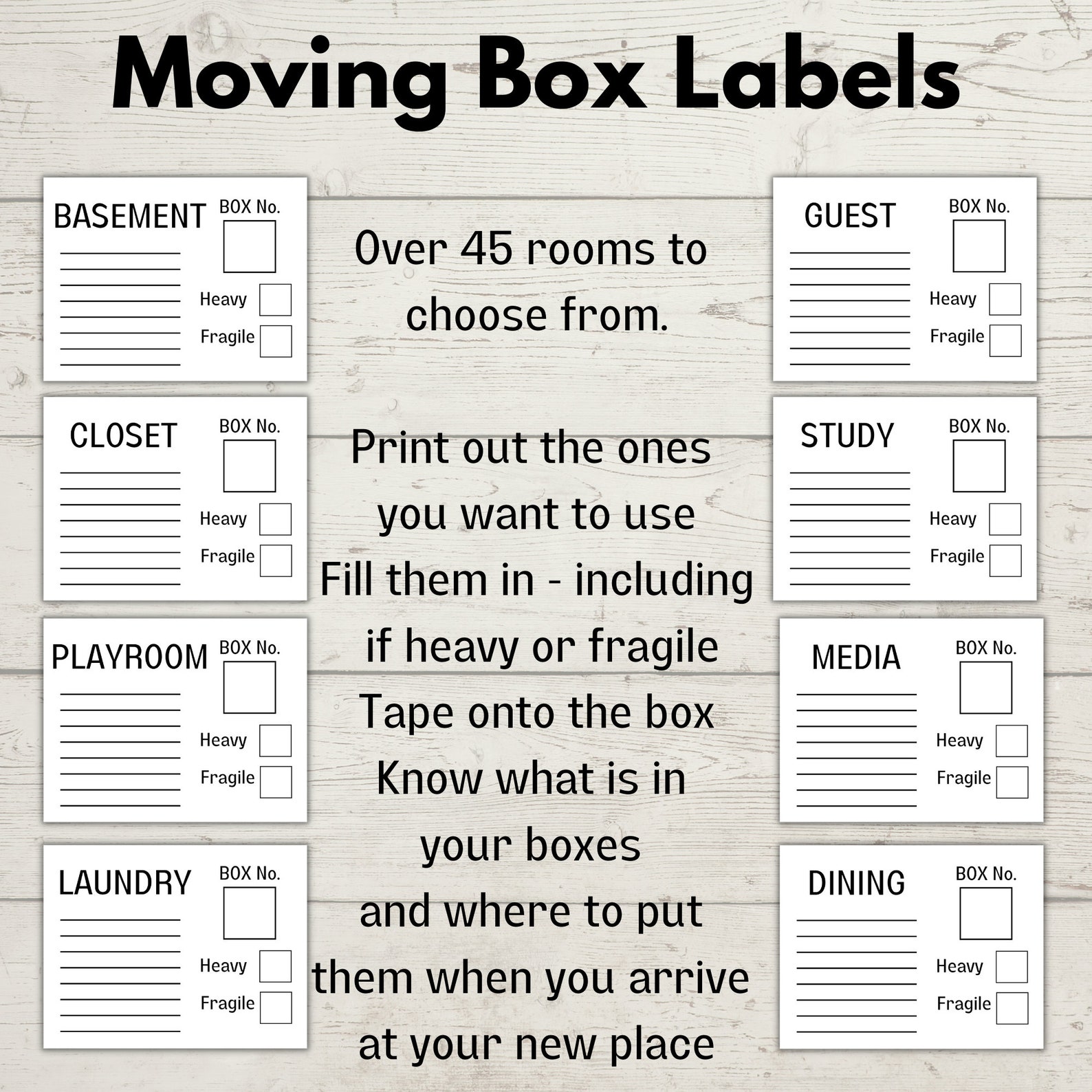 Moving Box Label Printables, Instant Download Moving Box Labels to ...