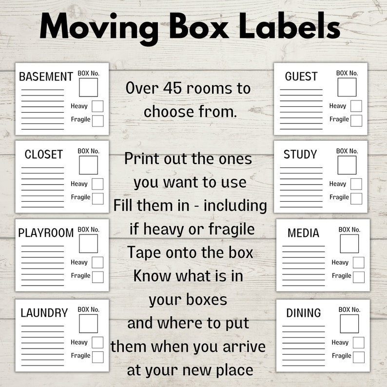 Moving Box Label Printables, Instant Download Moving Box Labels to ...