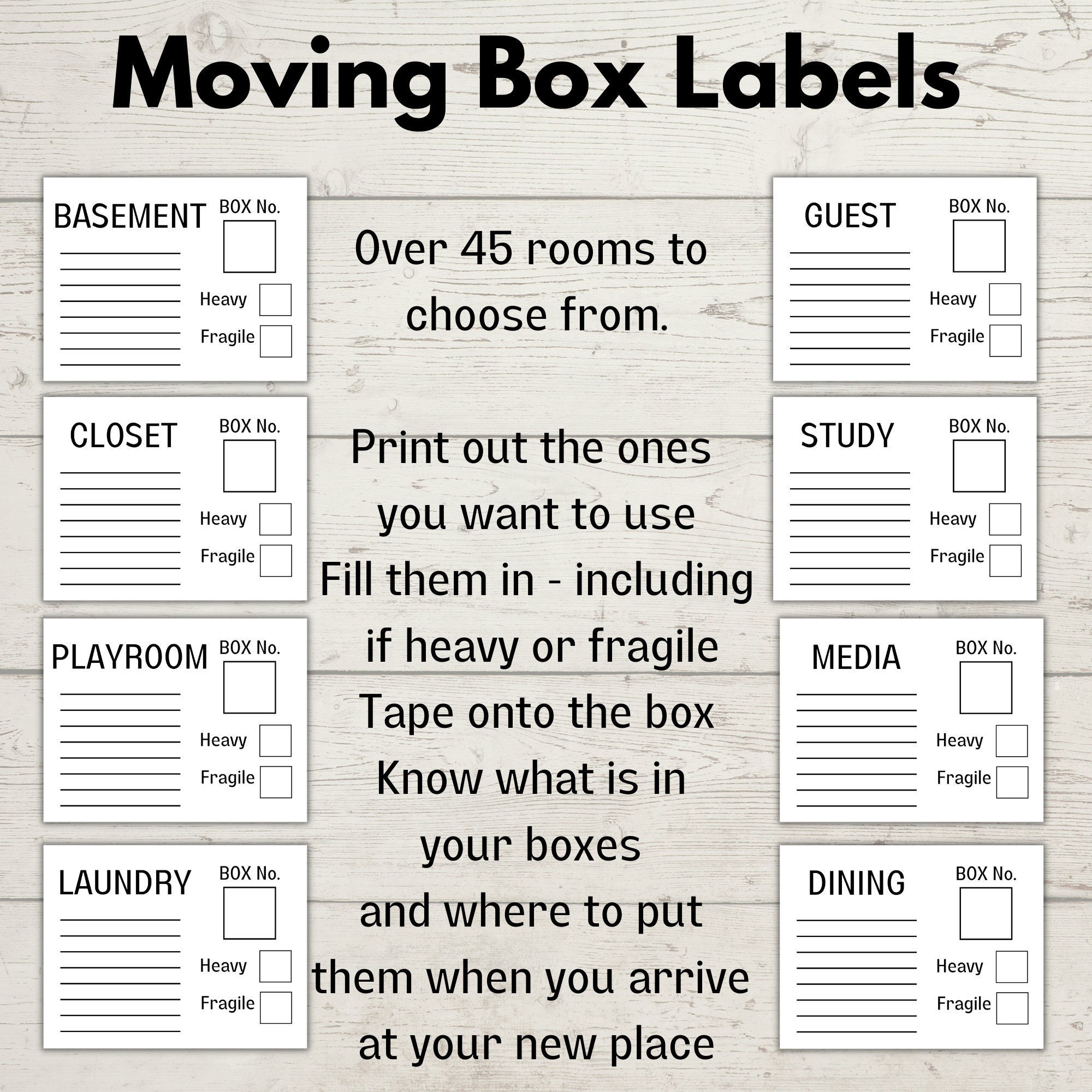Moving Box Label Printables, Instant Download Moving Box Labels to ...