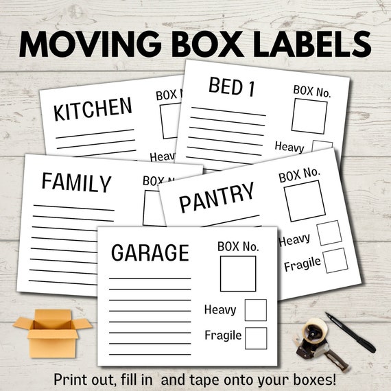 Moving Box Label Printables Instant Download Moving Box | Etsy