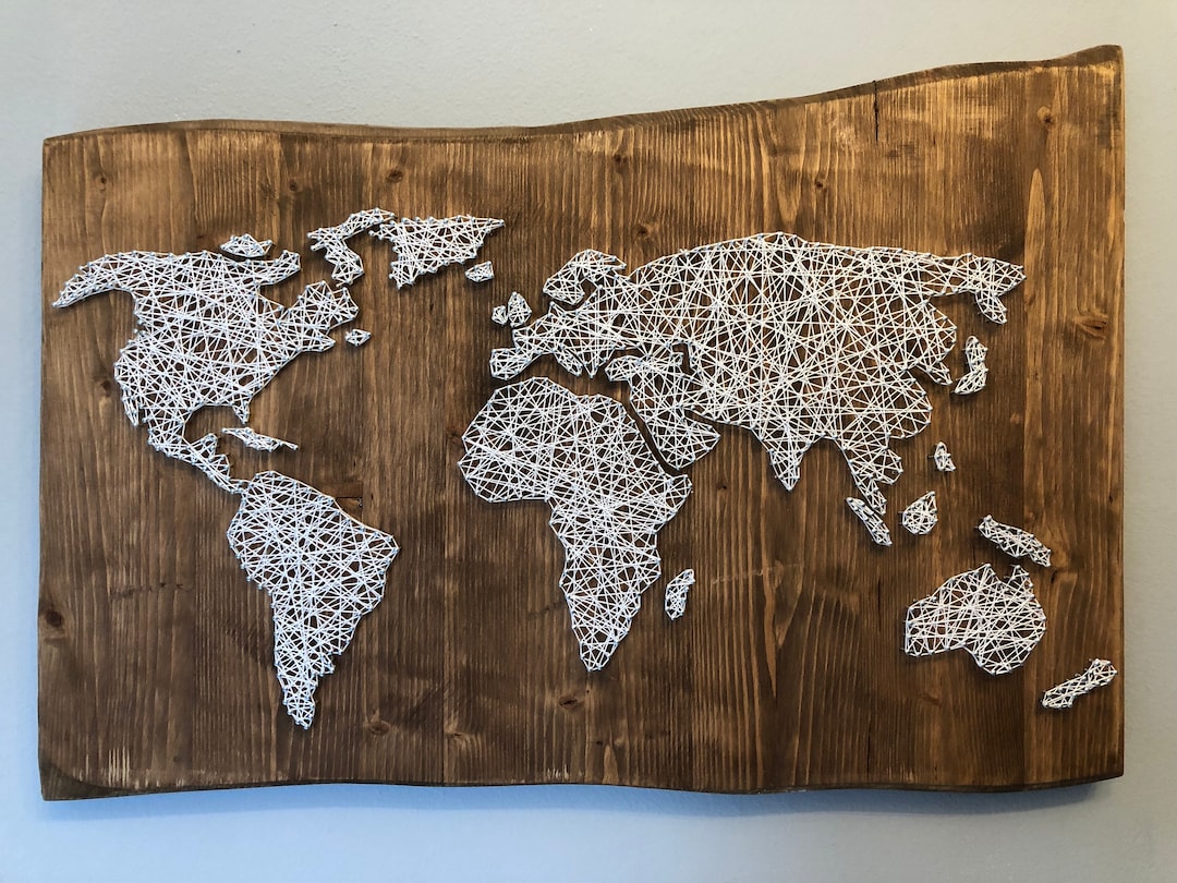 String Art world Map on Wood String Picture - Etsy