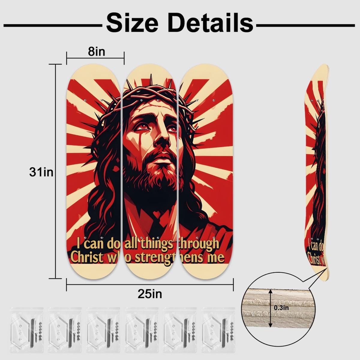 JESUS CHRIST 3 Panel Wood Skateboard Prints Wall Art made in USA ...