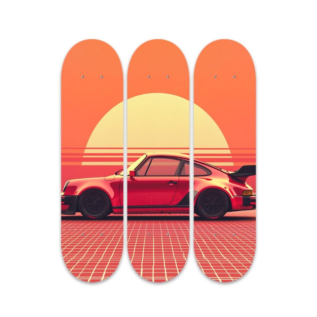 Retro RWB Porsche 3 Panels Wood Skateboard Prints Wall Art - Neon ...