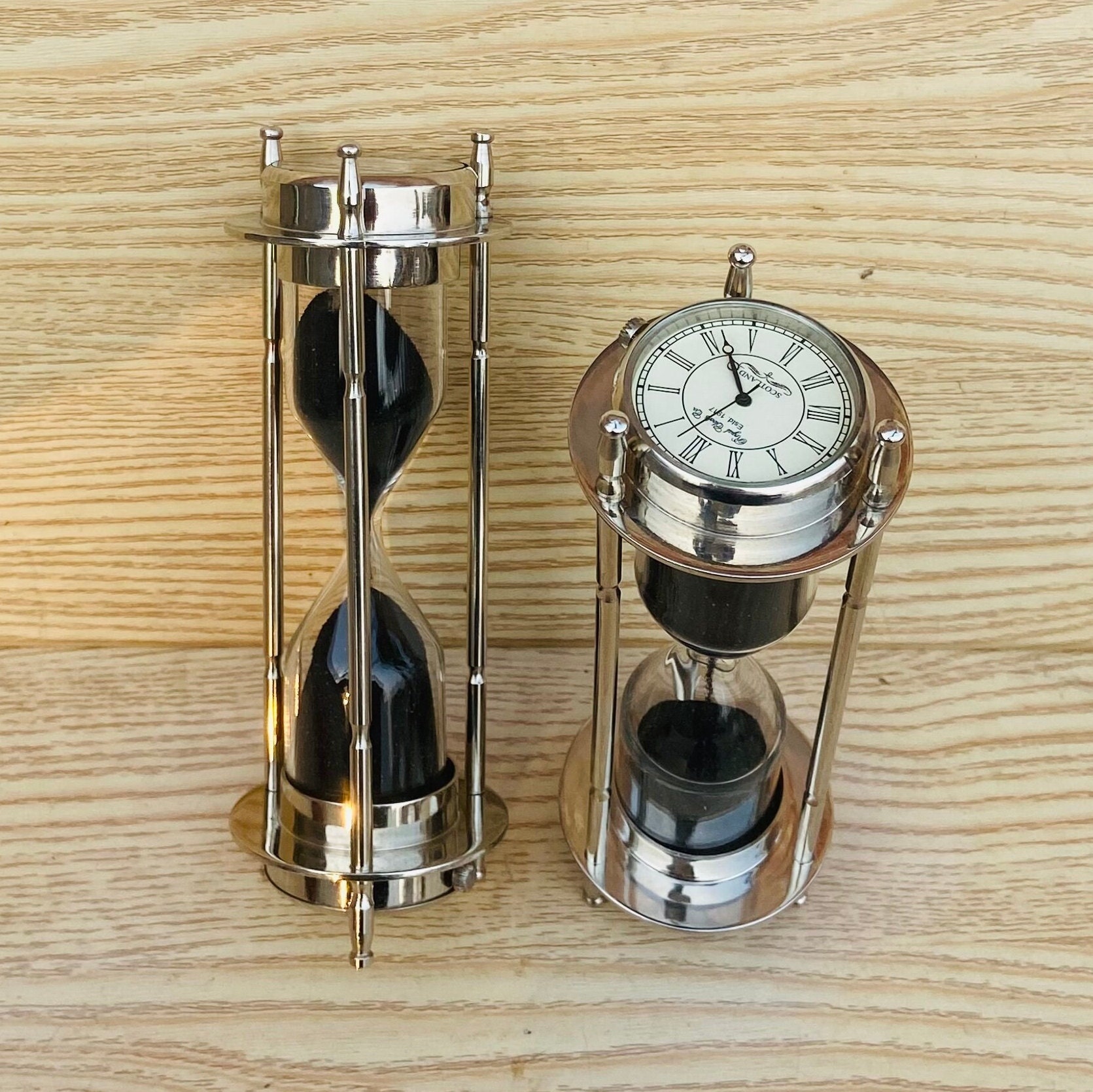 Antique Brass Hourglass Sand Timer With Compass & - Etsy