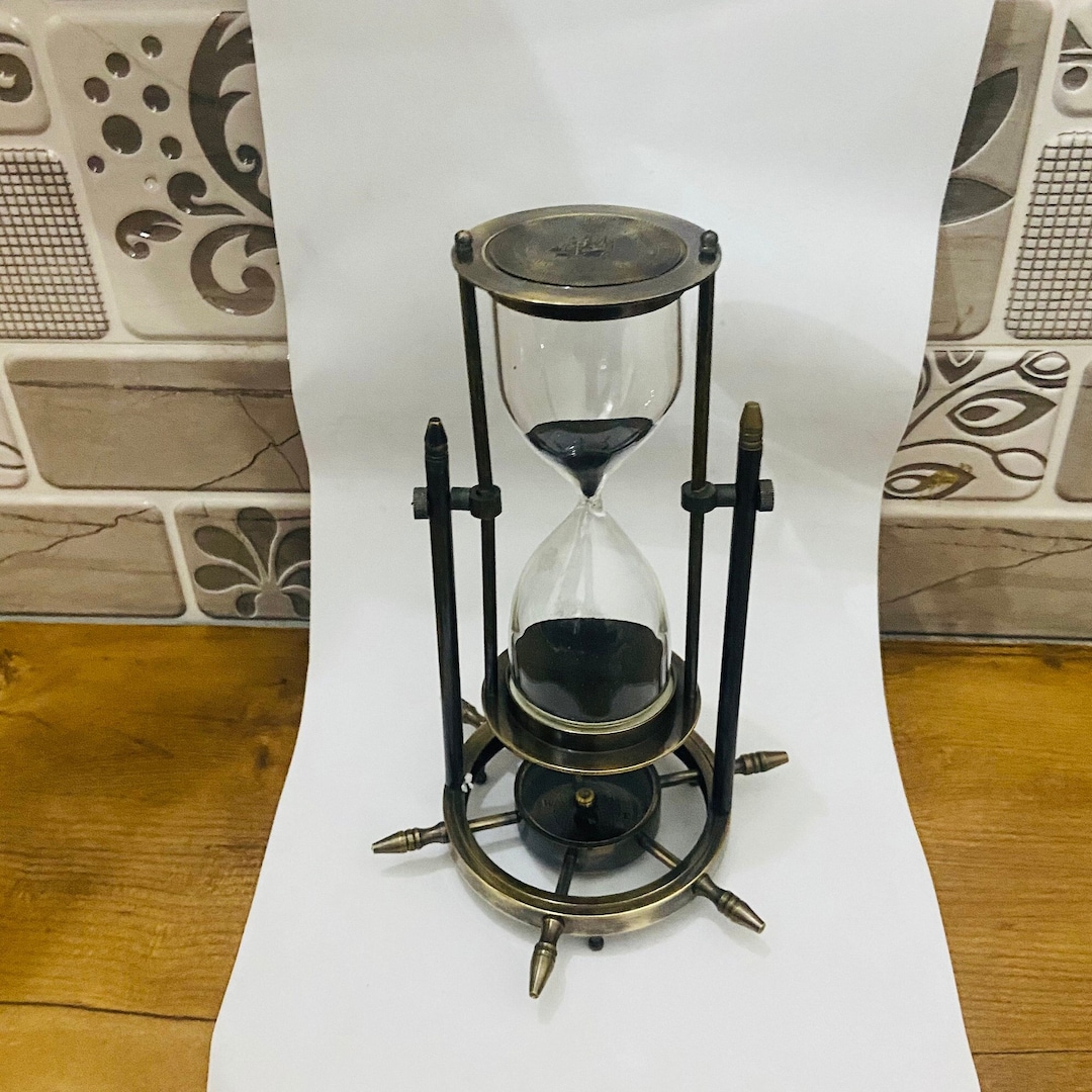 Nautical Vintage Bras Ship Wheel Hourglass Sand Timer Antique Maritime ...
