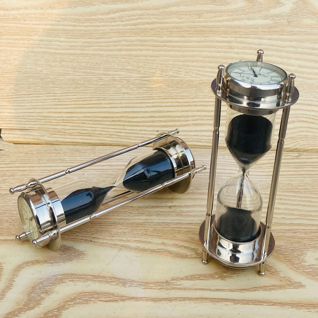 Antique Brass Hourglass Sand Timer With Compass & Clock,vintage ...