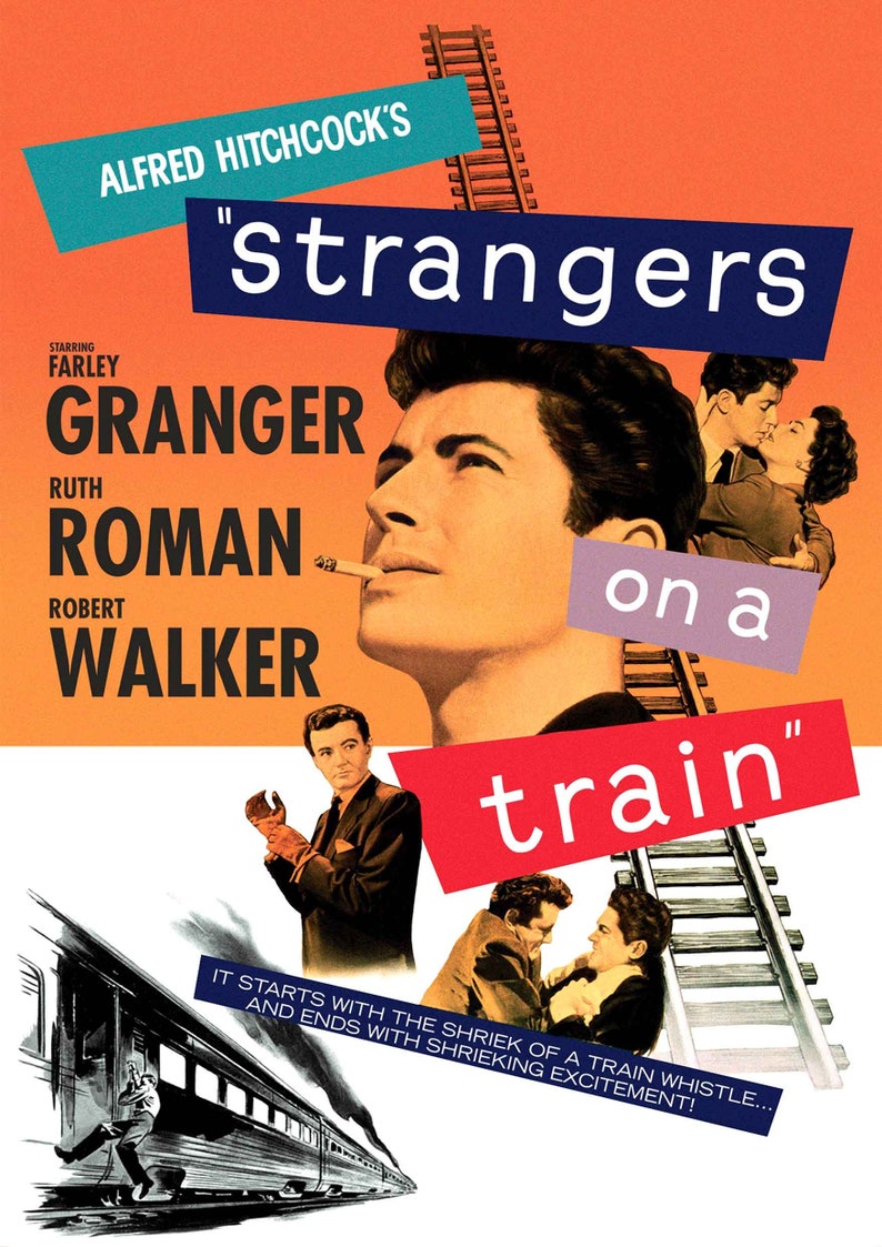 Strangers on a Train 1951 Movie POSTER PRINT A5-A1 Alfred Hitchcock ...