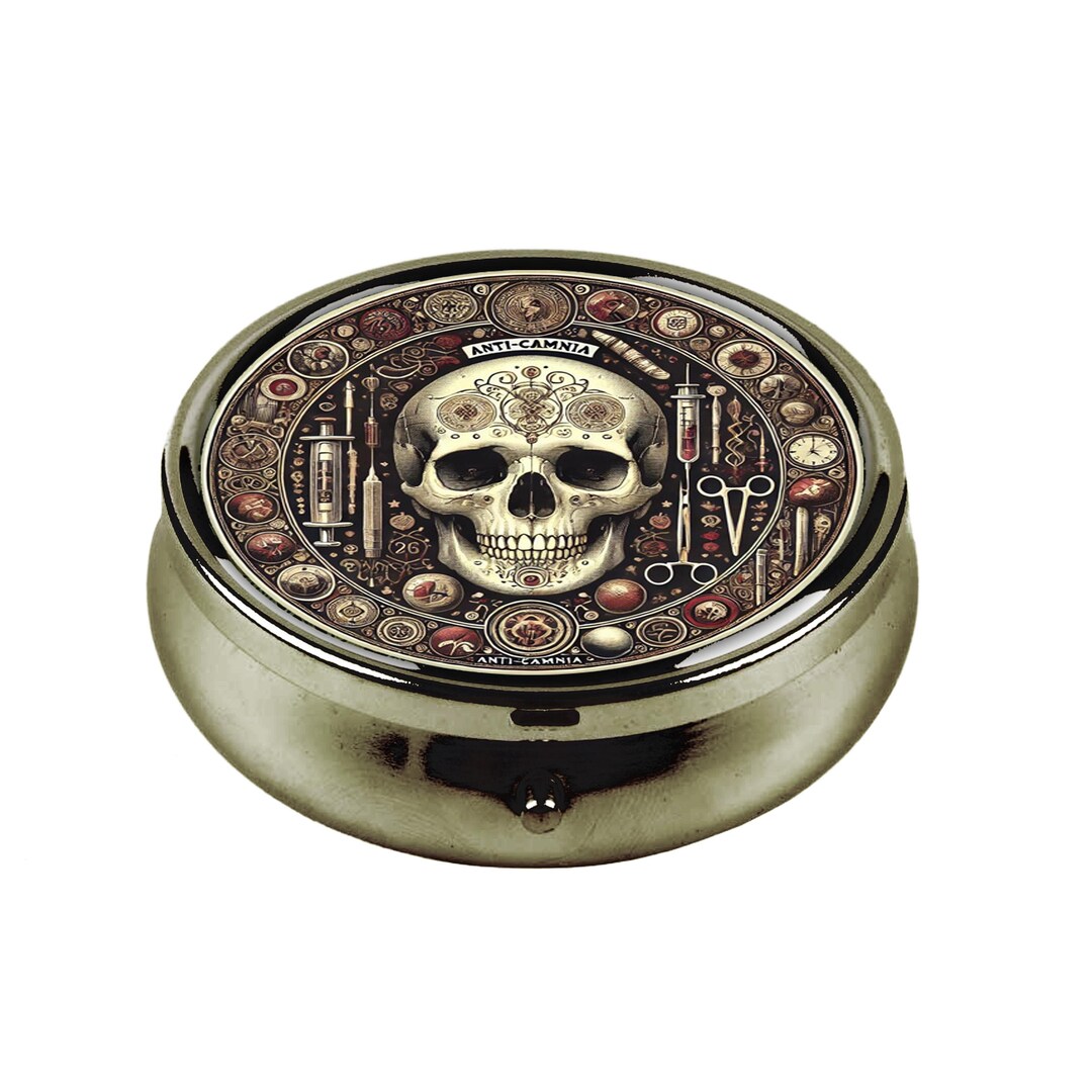 Gothic Skull Pill Box, Steampunk Medicine Storage, Dark Art Pocket Case ...