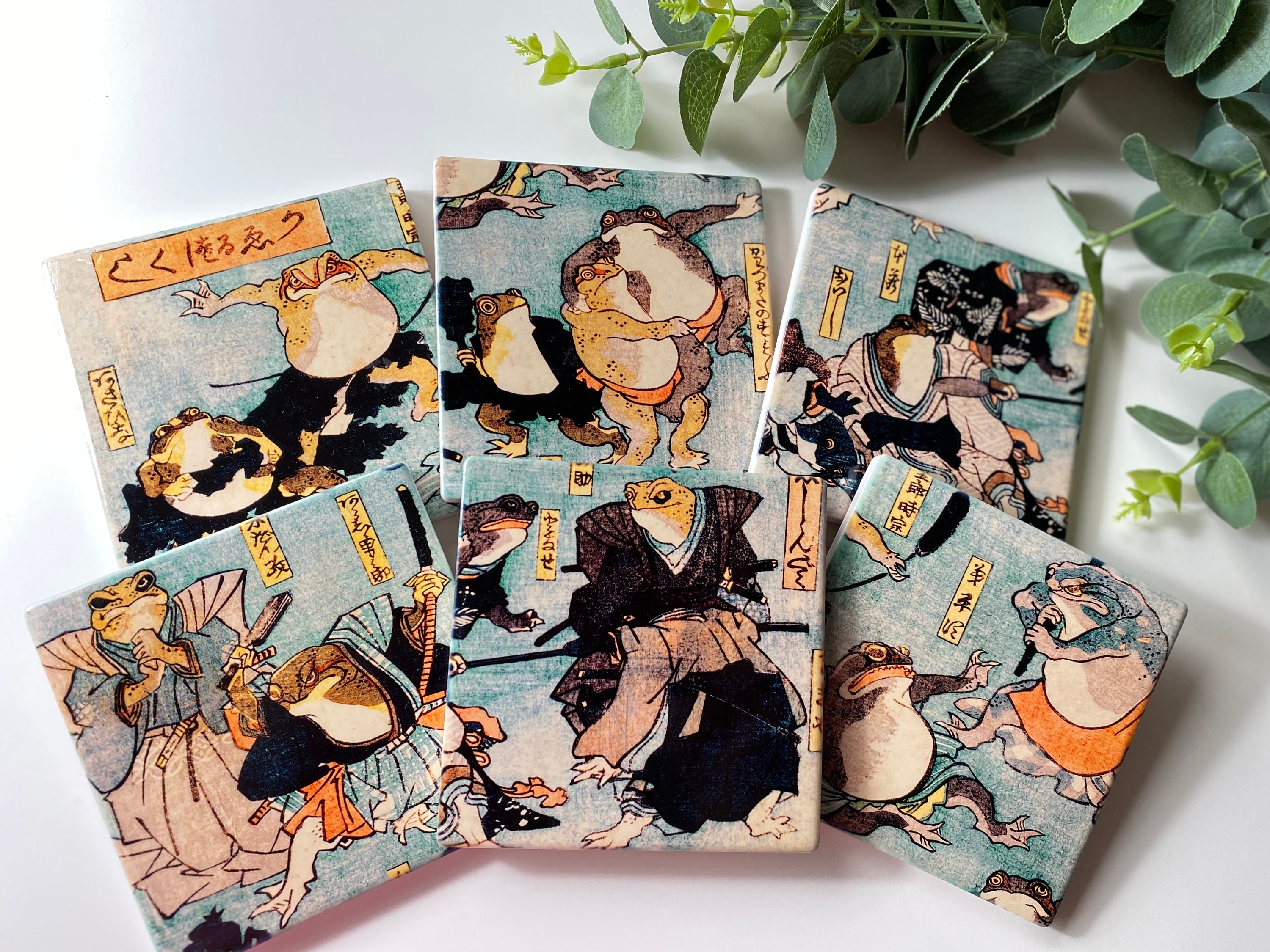 Samurai Frogs Coasters Vintage Japanese Art Coasters Battle of the ...