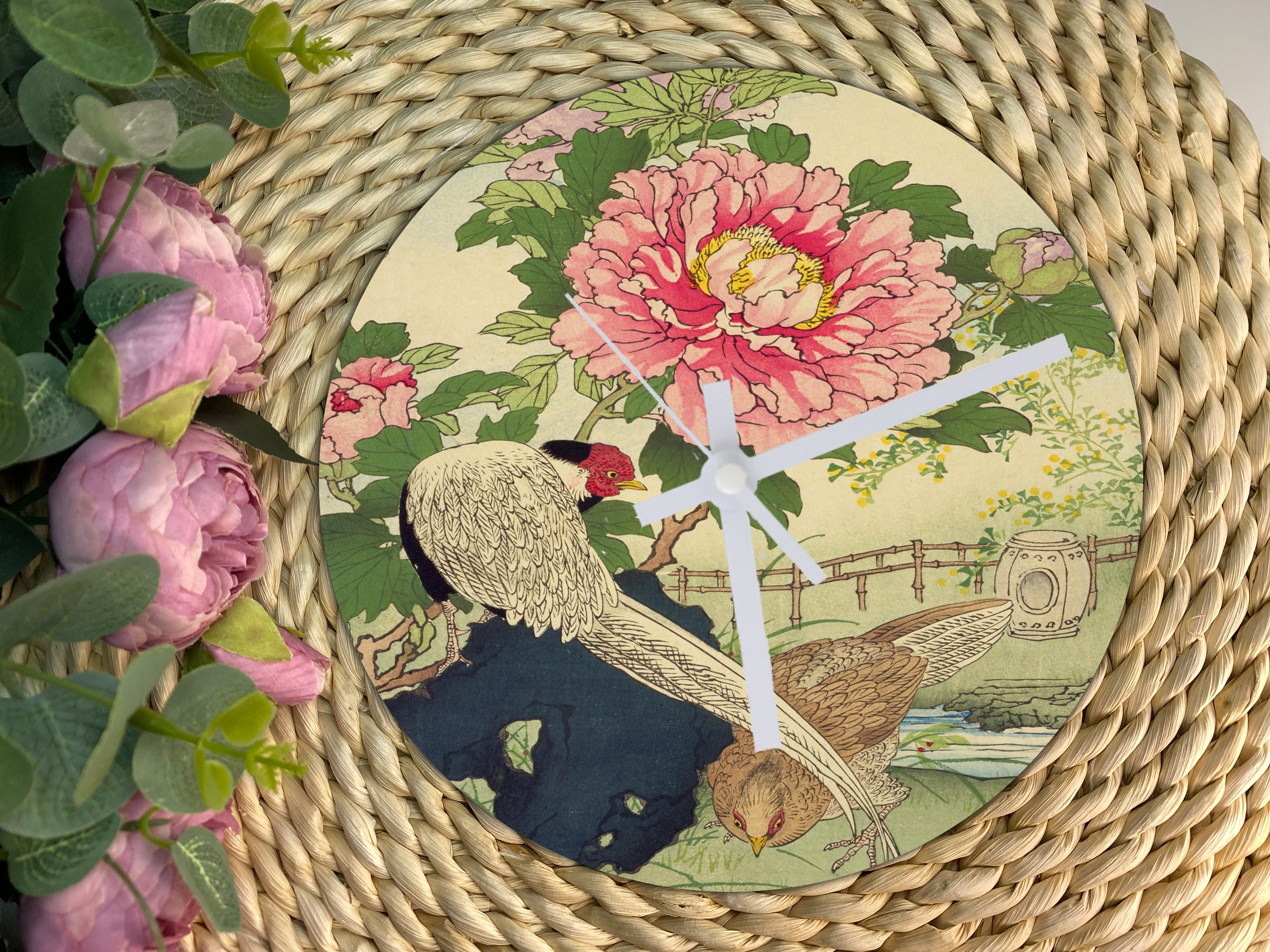 Pheasants Wall Clock Birds and Flowers Wall Clock Vintage - Etsy