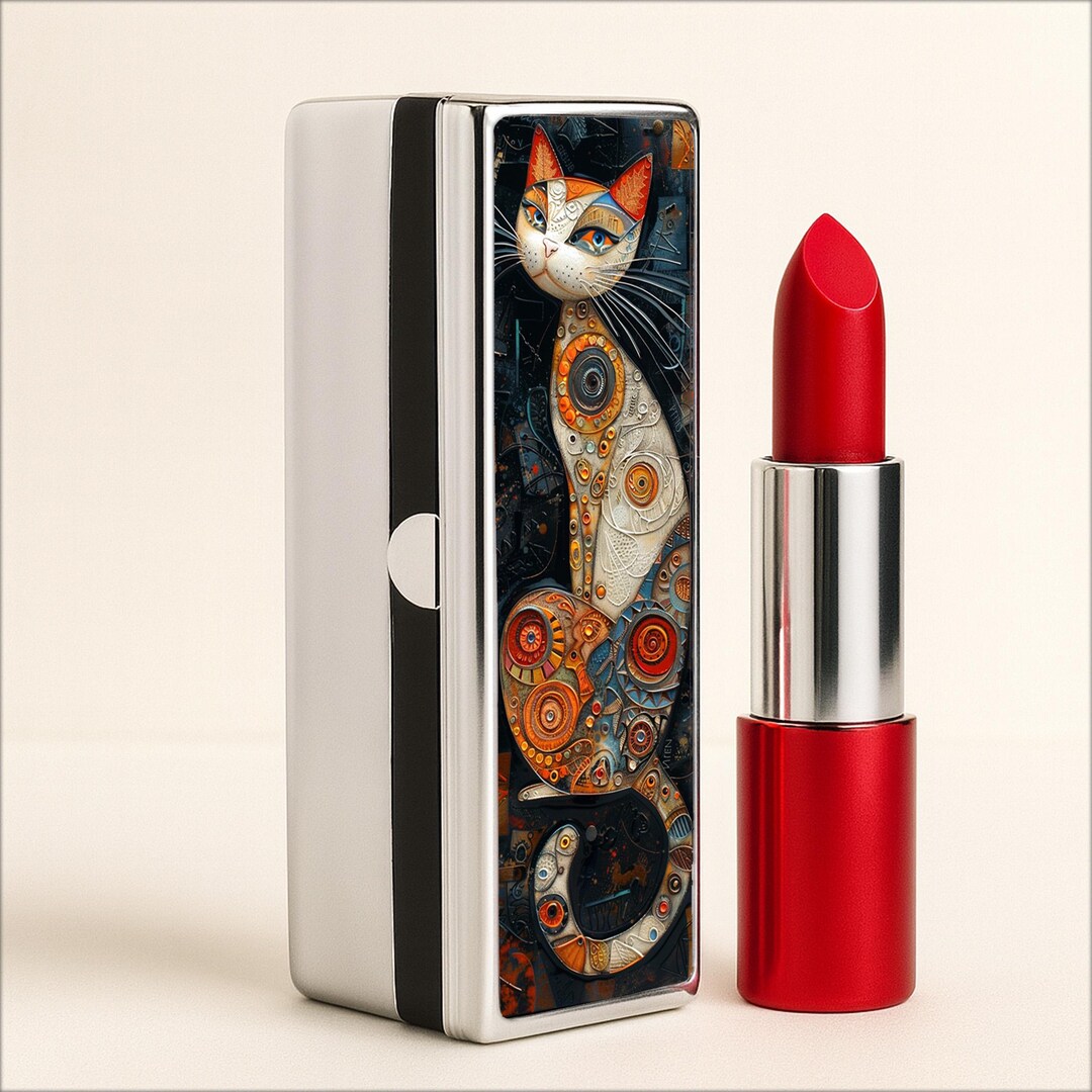 Art Nouveau Cat Lipstick Case, Vintage Klimt Style Accessory, Pocket ...