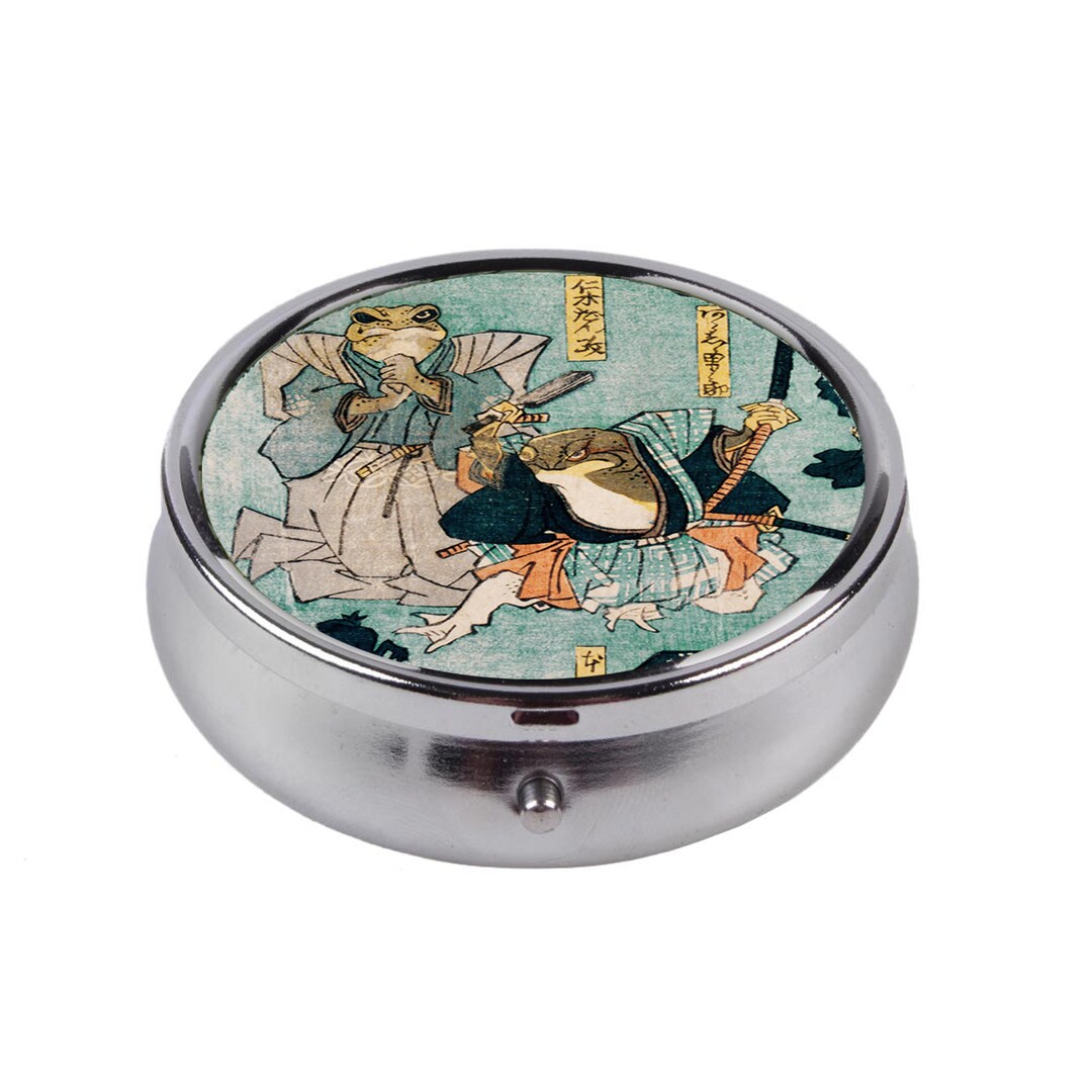Samurai Frog Pill Box Japanese Ukiyo-e Art Compact Case Funny Edo Style ...