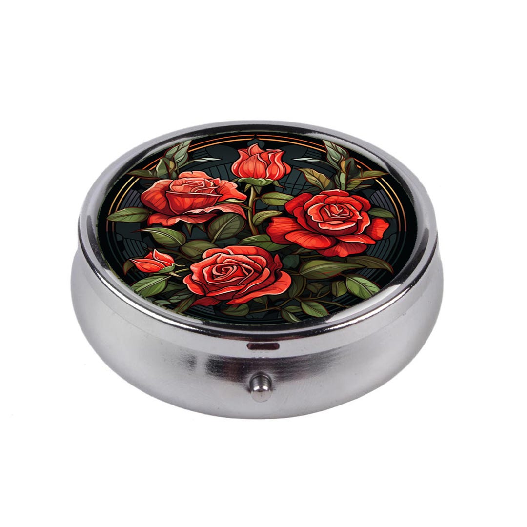 Gothic Art Deco Roses Pill Box, Vintage Floral Medicine Case, Dark ...