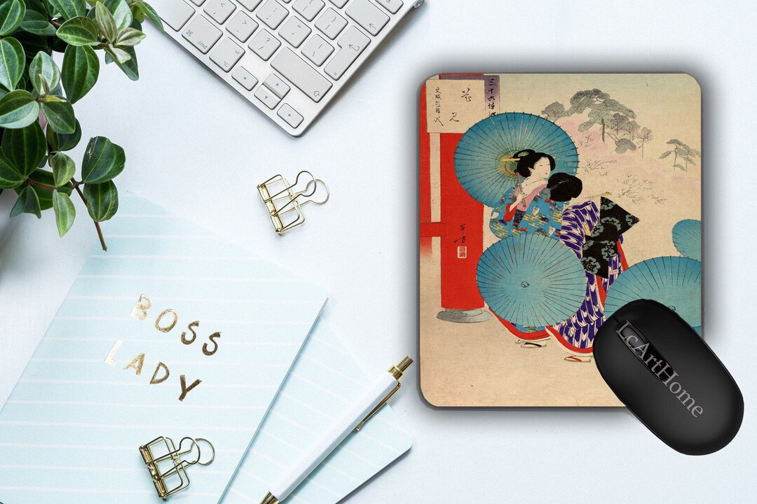 Japanese Women With Umbrellas Mouse Pad, Vintage Geisha Art, Courtesans ...