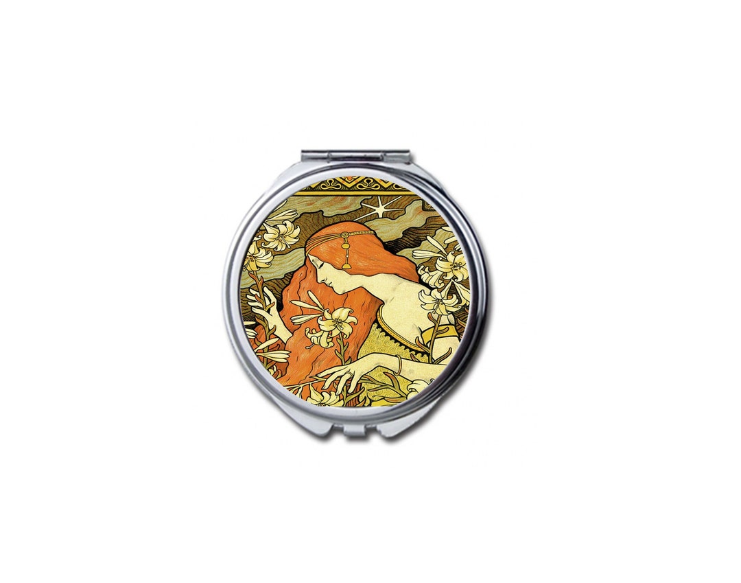 Pocket Mirror Art Nouveau Woman Compact Mirror Art Nouveau Cosmetic ...