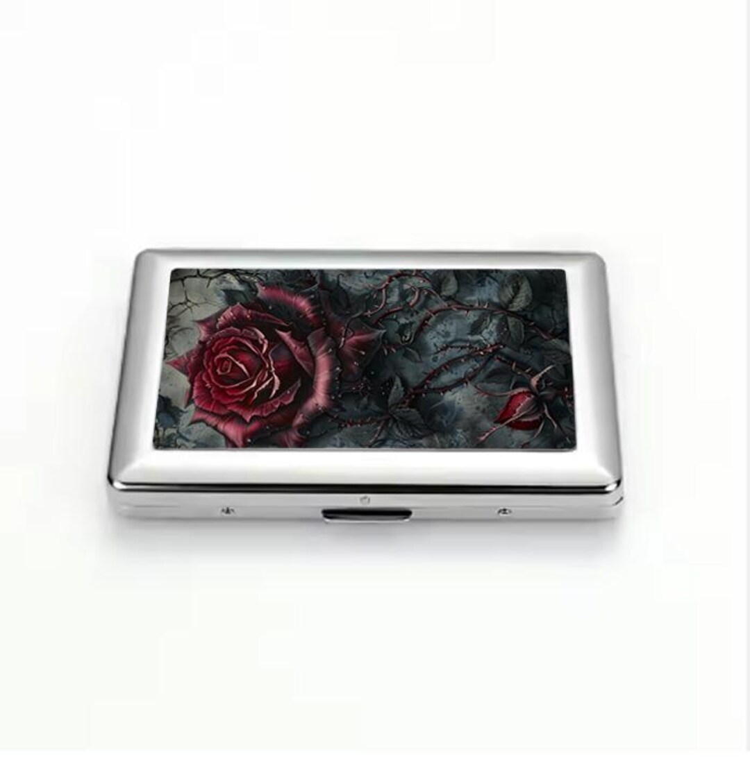 Gothic Red Rose Cigarette Case, Dark Floral Metal Cigarette Holder ...