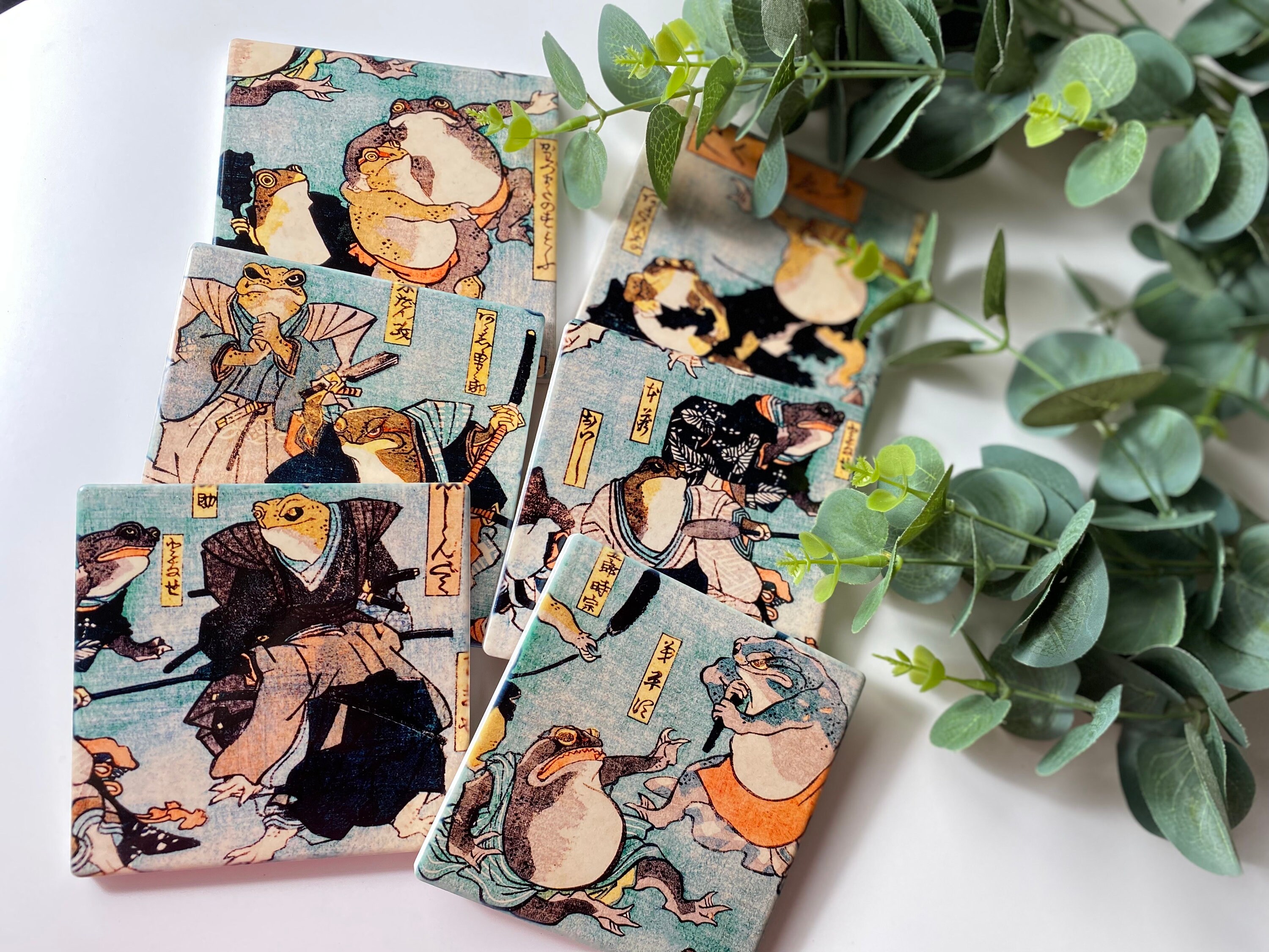 Samurai Frogs Coasters Vintage Japanese Art Coasters Battle of the ...