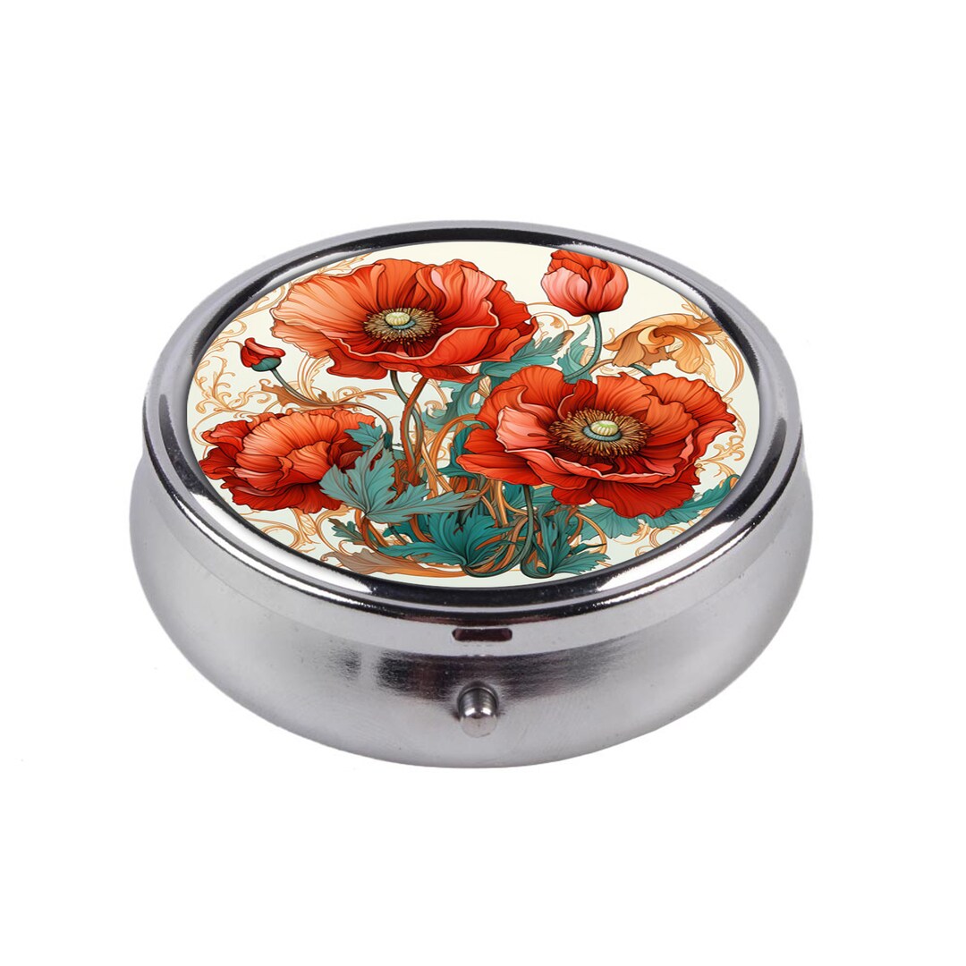 Poppy Pill Box Art Nouveau Poppy Pill Container Vintage Floral Pill Box ...
