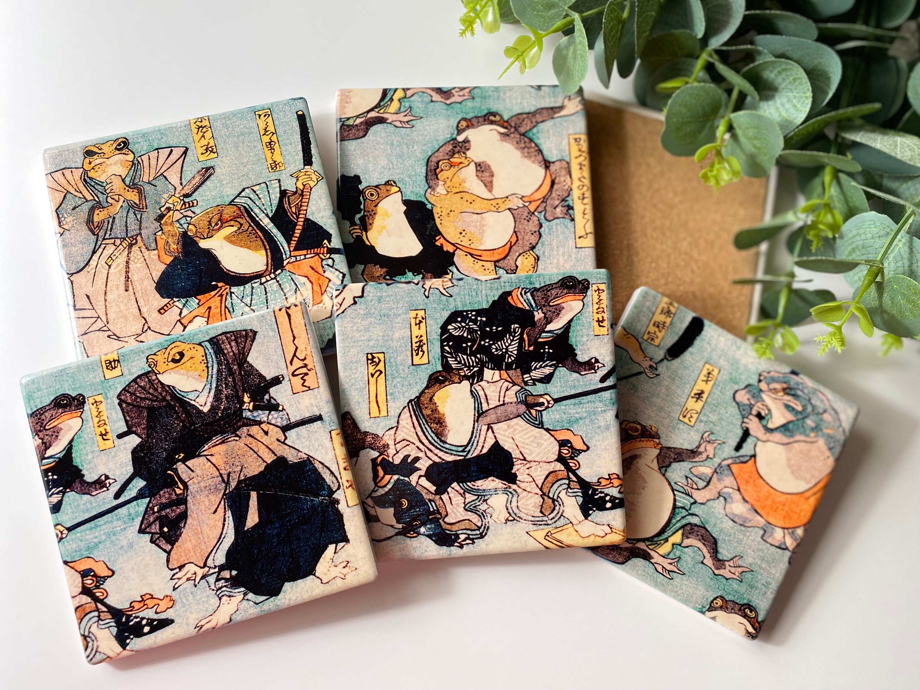 Samurai Frogs Coasters Vintage Japanese Art Coasters Battle of the ...