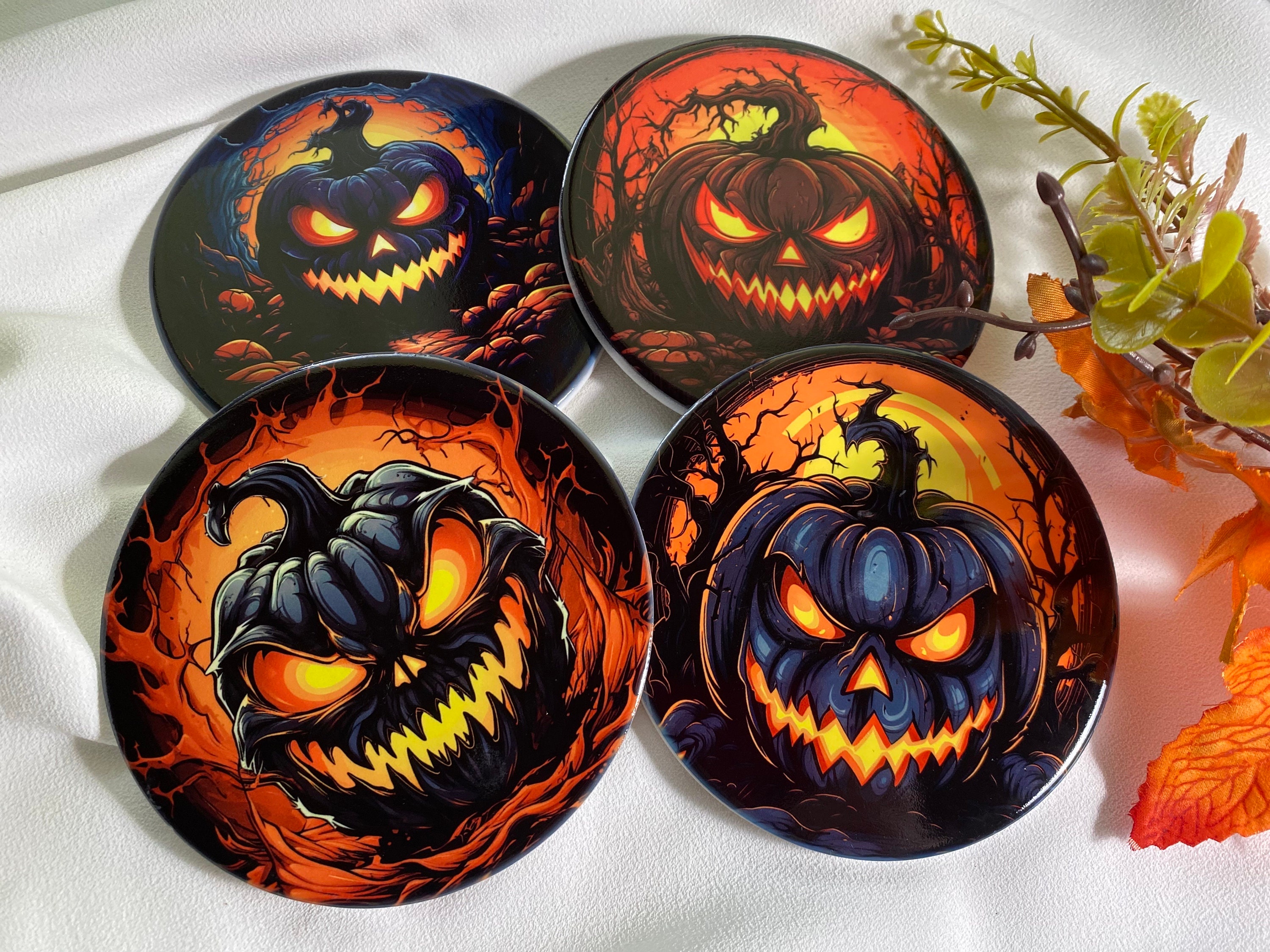 Halloween Coasters Pumpkin Ceramic Coasters Set of 4 Halloween - Etsy