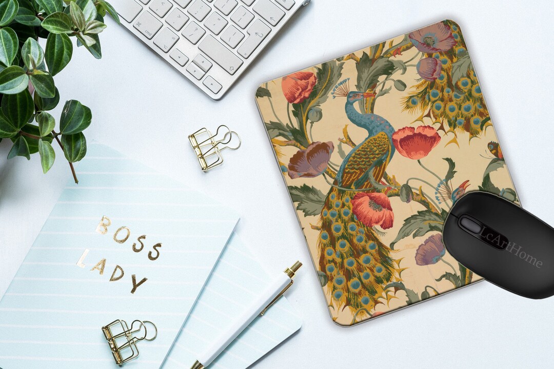 Peacocks and Poppies Mousepad Art Nouveau Flowers and Birds Mouse Pad ...